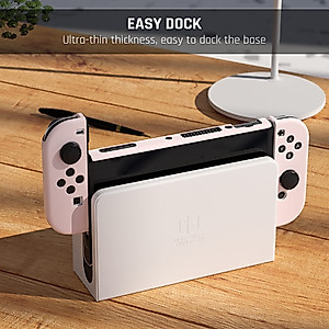 FUNDIARY Dockable Pink Case for Nintendo Switch OLED Model 2021 Skin, Accessories Cover for Switch OLED Console & Joycon with Screen Protector and 4 Thumb Grip Caps - Full Protection by Flip Shell
