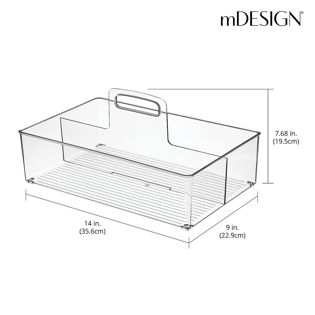mDesign Large Plastic Divided Portable Storage Organizer Caddy Tote Basket Bin with Handle for Kitchen, Pantry, Countertop, Cabinet, Cupboard - Ligne Collection - 2 Pack - Clear