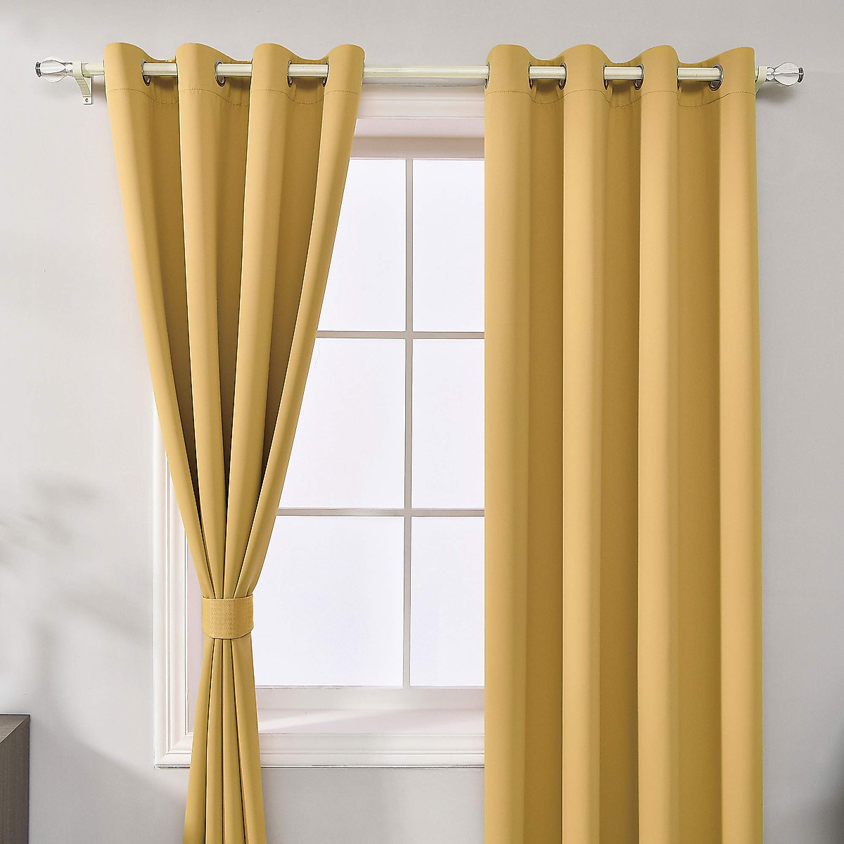 Gold Yellow Curtains For Bedroom 63 Inches Long Top Grommet Drapes Light Blocking Thermal Insulated Windows Room Darkening Yellow Blackout Curtains For Office 52 X 63 Inch Length 2 Panels Pack