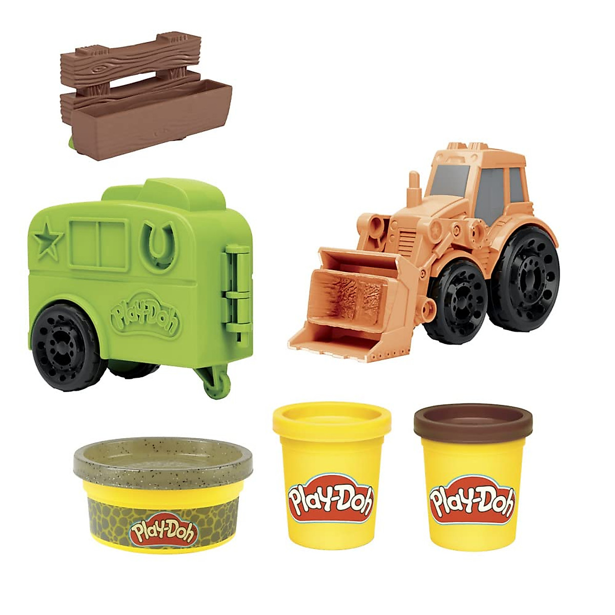 Play-Doh Wheels Tractor Farm Truck Toy for Kids 3 Years and Up with Horse Trailer Mold and 3 Cans of Non-Toxic Modeling Compound