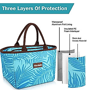 Tirrinia Lunch Bags for Women Men, Cute Insulated Lunch Tote Bag for Women, Fashionable Leakproof Lunch Box for Adult, Reusable Large Cooler Lunch Bag for Working/Picnic - Blue Leaf