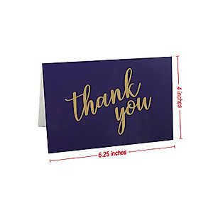 Bonfasvo 100 Pack Blue Thank You Cards & 100 Pack White Envelopes 4.25 x 6.25 inches Elegant Fold Over Greetings Blank Inside, Handwritten Style For Business Graduation Baby Shower & Wedding