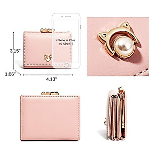JIUFENG Women Short Wallet Trifold Korean Fashion Multifunctional Pearl Coin Wallet Card Holder (Gray)