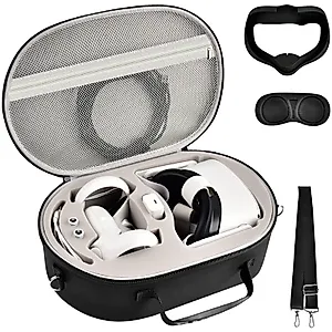 Carrying Case Compatible with Oculus Quest 3/ Quest 2 Advanced All-in-One Virtual Reality Headset. Travel Storage Box for Touch Controllers. Organizer Bag with Silicone Face Cover, Lens Protector