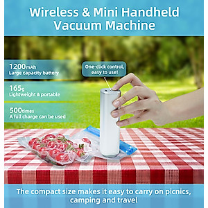Electric Vacuum Sealer Machine，Mini Handheld Vacuum Sealer，with 5 Reusable Zipper Vacuum Bags and 2 Cooking Clips for Food Storage and Sous Vide Cooking