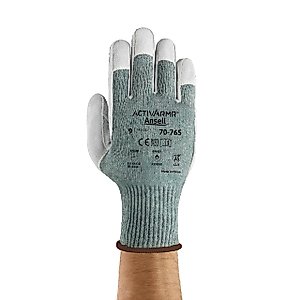Ansell ActivArmr 70-765 Heat-Resistant Industrial Kevlar Gloves w/Leather Palm for Auto, Machinery, Fabrication - Size 11, Grey (12 Pairs)