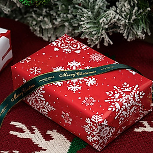 MAYPLUSS Christmas Reversible Wrapping Paper - Mini Roll - 17 Inch X 32.8 Feet- Red Green Reindeer Design (47.3 sq.ft.ttl)