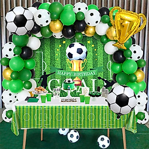 Winrayk Soccer Party Decorations Birthday Supplies Soccer Balloons Garland Arch Kit with Soccer Backdrop Tablecloth Champion Trophy Soccer Foil Balloon Men Teen Kids Soccer Birthday Party Supplies