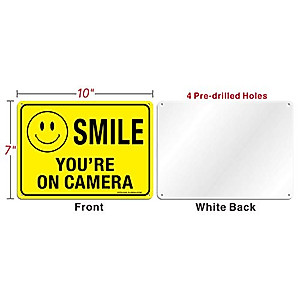 (4 Pack) Faittoo Smile You're On Camera Sign, 10x7 Reflective Rust Free .40 Aluminum, UV Protected, Weather Resistant, Durable Ink, Indoor & Outdoor Use for Home Business CCTV Security Camera