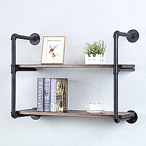 JIANZHUO Industrial Pipe Shelving Floating Shelves,Rustic Wall Shelf Wood Hanging Shelf, Pipe Shelves Wall Mounted,Bookshelves Shelving Bookshelf (2 Tier,30in)