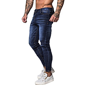 GINGTTO Skinny Jeans for Men Slim FIt Stretch Elastic Waist Mens Pant High Rise 32x30 Dark Blue