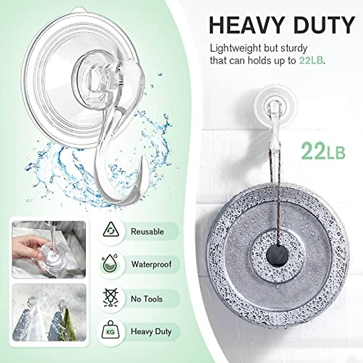 VIS'V Wreath Hanger, Large Clear Heavy Duty Suction Cup Wreath Hooks with Wipes 22 LB Removable Strong Window Glass Door Suction Cup Wreath Holder for Halloween Christmas Wreath Decorations - 8 Pcs