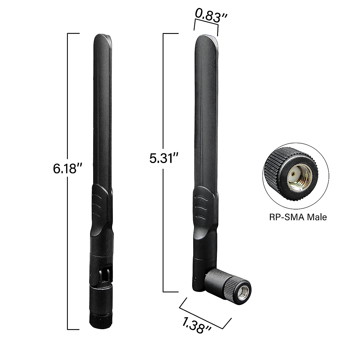 Rydocyee PC WiFi Antenna Dual Band 2.4Ghz/5.8Ghz 5dBi RP-SMA Male Connector (No Pin), Bluetooth WiFi Antenna for Desktop PC, Camera System, M.2 PCIE WiFi Card, Router and AV Receiver - 2 Pack