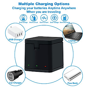 COOLSHOW Hero 8 Battery 1220mAh (3 Packs) and Triple Hero 8 Battery Charger Bundle Compatible with GoPro HERO8 Black,HERO7 Black,HERO6 Black, HERO5 Black,Hero(2018)