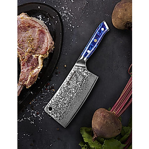 SANMUZUO Chopping Knife - 7 inch Cleaver Knife- Xuan Series - VG10 Damascus Steel Kitchen Knife - Resin Handle (Sapphire Blue)