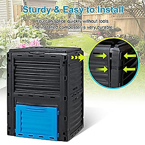 Azaeahom Outdoor Compost Bin 80 Gallon (300L) Large, Garden Composter from PP Material,Composting Box Easy Assembly & Many Vents, Create Fertile Soil Fast, Lightweight & Sturdy