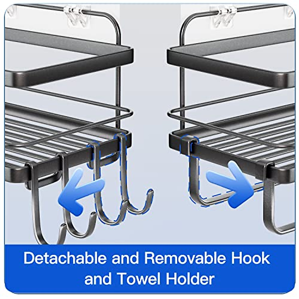 Shower Caddy Shelf Storage Rack, 3-Pack Adhesive Shower Organizer with Hooks for Hanging Razor, Towel Bar and Soap Dish, 304 Stainless Steel No Drilling Rustproof Shower Shelves Basket for Bathroom