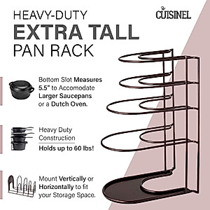 Cuisinel Heavy Duty Pan Organizer - Extra Large 5 Tier Rack - Holds Cast Iron Skillets, Dutch Oven, Griddles - Durable Construction - Space Saving Kitchen Storage - No Assembly Required - Bronze 15"