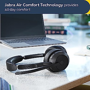 Jabra Evolve2 55 Stereo Wireless Headset - Features AirComfort Technology, Noise-Cancelling Mics & Active Noise Cancellation - Works with UC Platforms Such as Zoom & Google Meet - Black