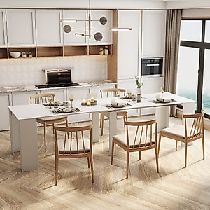 Maotifeys Expandable Dining Table, Wood Convertible Console to Extendable Kitchen Table, Rectangle Table with Leaf Extension, Entryway Cupboard Extra Long Dining Table (White)