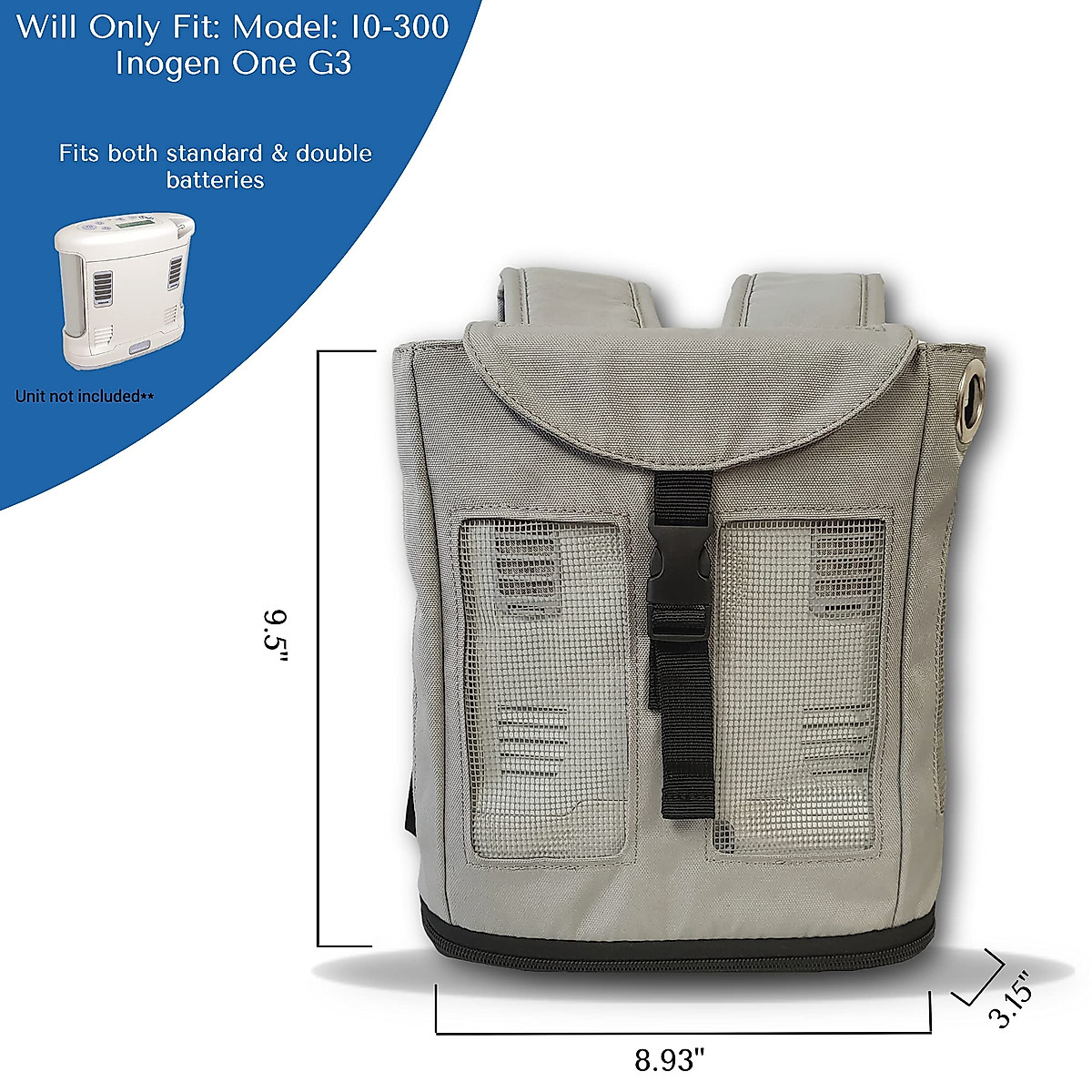O2TOTES USA Premium Ultra Lightweight Backpack fit for the Inogen One G3 Unit (Patented Design) (gray) Fits Units: IS0-300 OR IO-300/NEW IMPROVED DESIGN