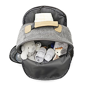 Eddie Bauer Places & Spaces Bridgeport Diaper Bag Backpack, Cooler Bottle Pockets and Changing Pad Included, Light Grey and Tan