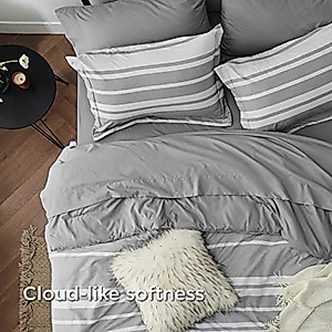 Bedsure Bed in a Bag California King Size 7 Pieces, Gray White Striped Bedding Comforter Sets All Season Bed Set, 2 Pillow Shams, Flat Sheet, Fitted Sheet and 2 Pillowcases