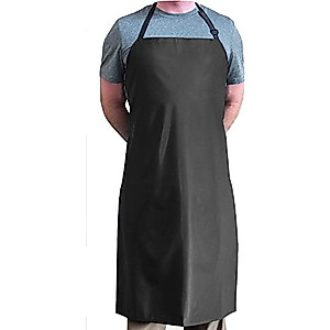 Tuff Apron Black Heavy Duty Waterproof with Neck Adjuster Durable Long Kitchen Dishwashing Bib 41" x 27" PVC Vinyl