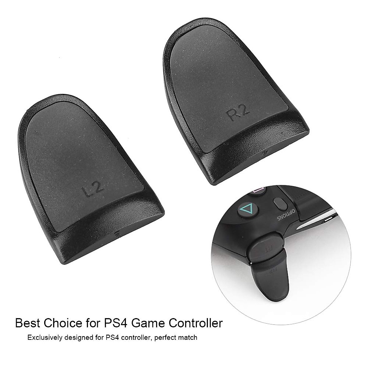 L2 R2 Controller Extenders, Soft Buttons Extenders for PS4 Controller, 4 Accessories(Black)