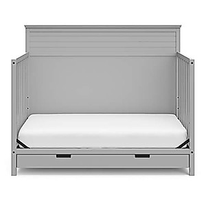STORKCRAFT Homestead 5-in-1 Convertible Crib with Drawer (Pebble Gray) – GREENGUARD Gold Certified, Crib with Drawer Combo, Includes Nursery Storage Drawer, Converts to Toddler Bed and Full-Size Bed