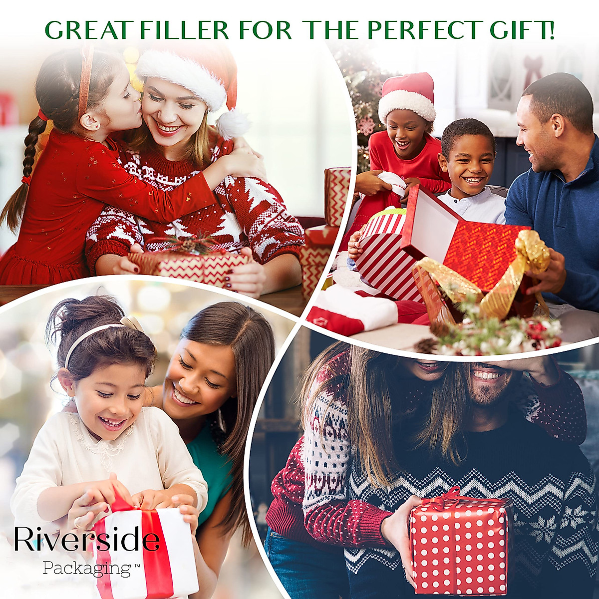 Montplisse Crinkle Cut Paper Shred Filler, Shredded Paper for Gift Baskets, Perfect Festive Basket Filler for Christmas Gifts. 1LB. Brilliant Red & Green Crinkle Paper fills 4 gift boxes.