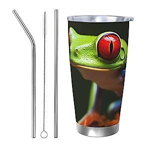 Red Eyes Tree Frogs Tumbler with Lid and Straw 20oz Stainless Steel Car Cup for Hot and Cold Drinks, Double Wall Insulated Travel Coffee Mug Reusable Drink Thermos Cup Birthday Gifts