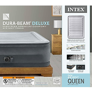 Intex Comfort Plush Elevated Dura-Beam Airbed with Internal Electric Pump, Bed Height 22", Queen Grey