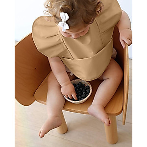 WILLOW + SIM Waterproof Baby Bib for Baby Girl - Better Than Silicone, Wipe Clean and Washable - Toddler Bibs with Food Catcher, Ideal Feeding Bib for Babies and Infants - No Sleeve - Sheepskin