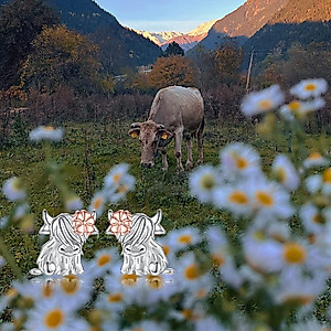 925 Sterling Silver Highland Cow Earrings Stud Necklace Hypoallergenic Animal Jewelry Gifts for Women Cow Lover (Earrings)