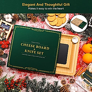 Easoger Large Charcuterie Board (28"×13"×1.6") with 2 Drawers, Bamboo Cheese Board with Knife Set, 2 Ceramic Bowls, Cutting Protection Natural Slate and Non-slip Feet, ideal for Housewarming Gift
