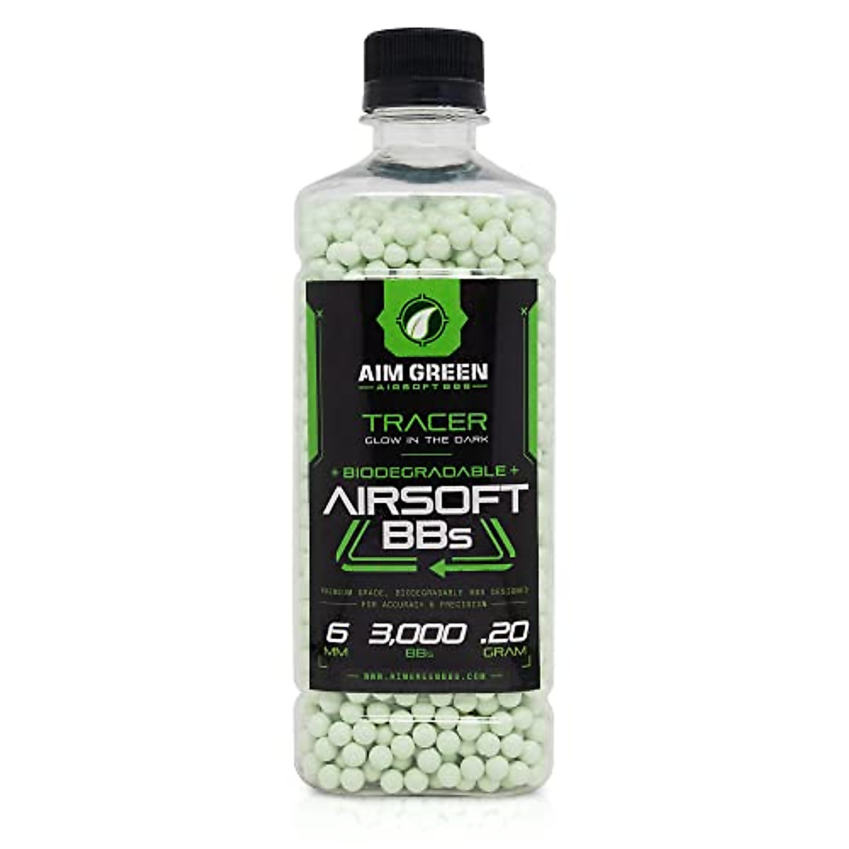 Aim Green Tracer Biodegradable Airsoft BBS, Glow-in-The-Dark BBS, 3,000 Count, 0.20 Grams