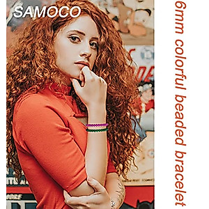 SAMOCO 24Pcs 6mm Beaded Stretch Bracelet Handmade Round Glass Bracelet for Women Multicolor Matte Beads Elastic Bracelet