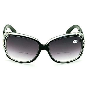 V.W.E. Oversized Rhinestones Women Bifocal Reading Sunglasses Reader Glasses Vintage Outdoor (Black, 2.50)