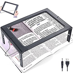 3X Magnifying Glass, Lighted Magnifying Glass with 12 LED Lights, 2 Power Supply Modes for Evenly Lit Reading Area, Foldable Magnifier for Hands Free Reading, Low Vision and Seniors