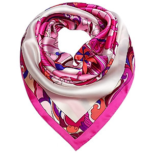 27.5'' Silk Feeling Scarf Medium Square Satin Head Neck Scarf for Women Hair Sleeping at Night，16-Pink