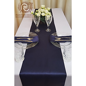 Parfair Dessin Pack of 10 Satin Table Runners 12 x 108 inch for Wedding Banquet Reception Party Decoration, Bright Silk and Smooth Fabric Party Table Runner - Navy Blue
