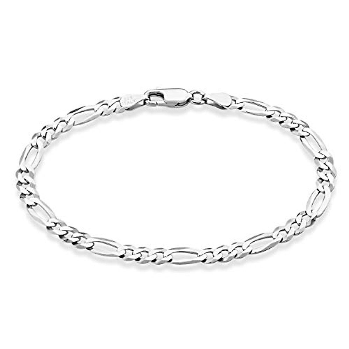 Miabella Solid 925 Sterling Silver Italian 5mm Diamond-Cut Figaro Chain Bracelet for Women Men, Made in Italy (Length 6.5 Inches)