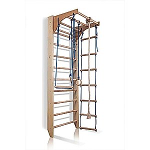 Wooden Swedish Ladder - Stall Bars Set for Physical Therapy & Gymnastics with Swing Set and Adjustable Pull-up bar - Sport Complex (KM-2)