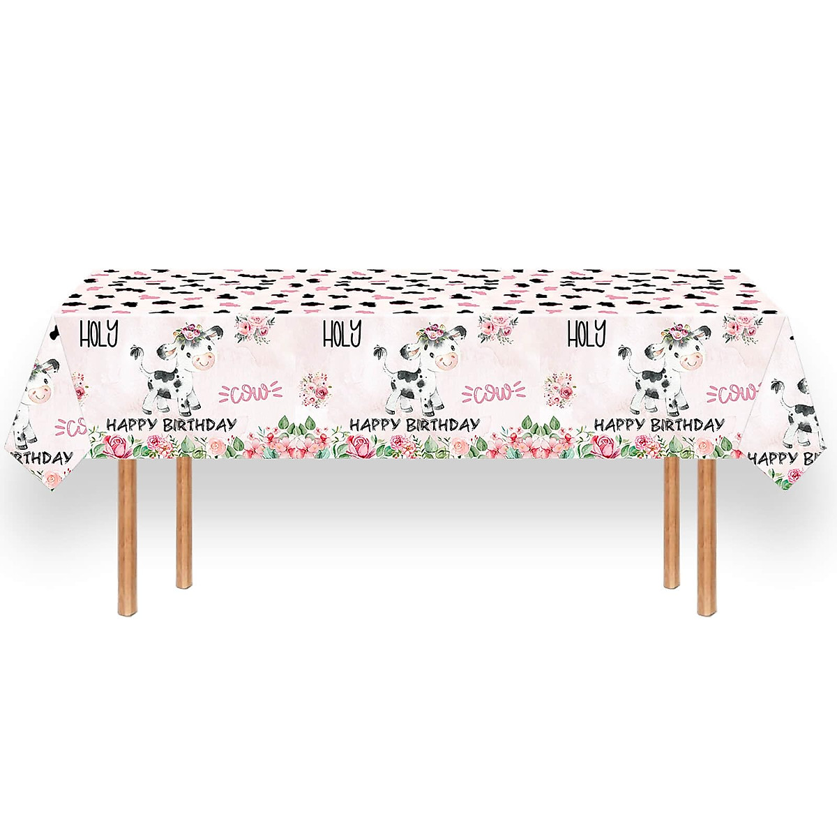 Letromp Holy Cow Birthday Party Table Cloth 3 Pack 54'' x 108'' Pink Cow Print Table Covers for Farm Animals Cow Theme Girls Baby Shower 1st 2nd 3rd 4th Birthday Party Table Supplies Decorations