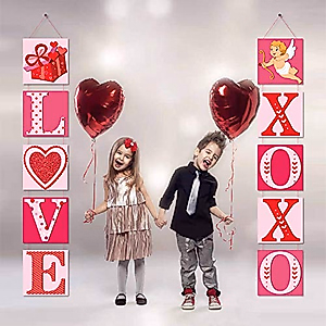 10Pack Valentine's Day Party Banners Valentine's Day Welcome Paper Door Sign Porch Sign Love XOXO Cutouts for Valentine's day Party Decorations Supplies