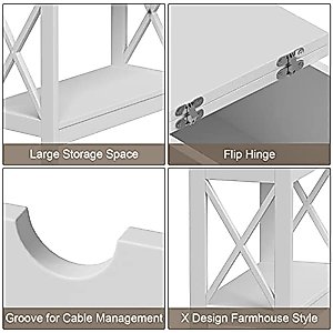 ChooChoo End Table, Narrow Flip Top Side Table for Small Spaces, Bedside Table with Open Storage Shelf, Nightstand Sofa Table for Living Room, Bedroom White
