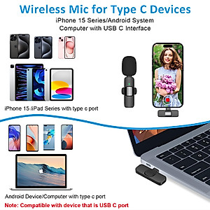 Wireless Lavalier Lapel Microphone for iPhone 15 Series/Android/Computer - Bluetooth Mini Phone Microphones for Video Recording - 2 Clip on Mics with USB C Interface for Tiktok YouTube Vlog