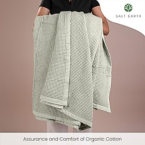 Salt Earth GOTS Certified 100% Organic Cotton Throw Blanket, 55" X 60" Waffle Blankets & Throws for Bed, Throw Blanket for Couch, Modern & Cozy Blanket, All Season, Comfy & Soft Blankets (Sea Foam)