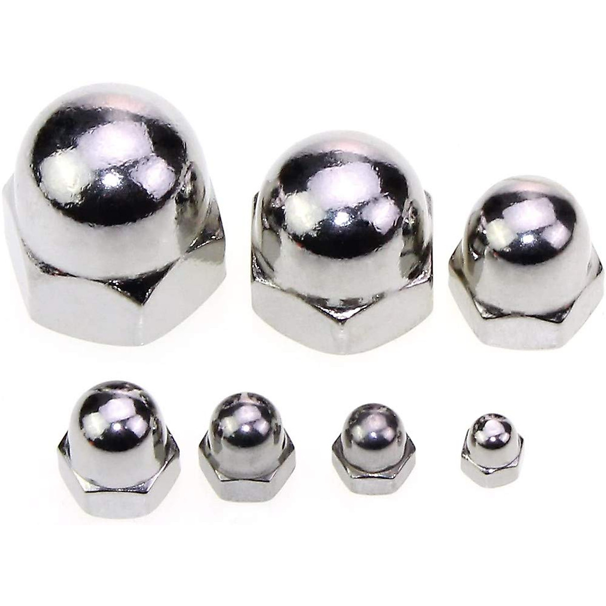 Guard4U #6-32#8-32#10-24 1/4-20 5/16-18 3/8-16 1/2-13 UNC Acorn Dome Cap Head Hex Nuts Assortment Kit -120Pcs 7-Kinds 304 Stainless Steel Hexagon Decorative Cap Nuts